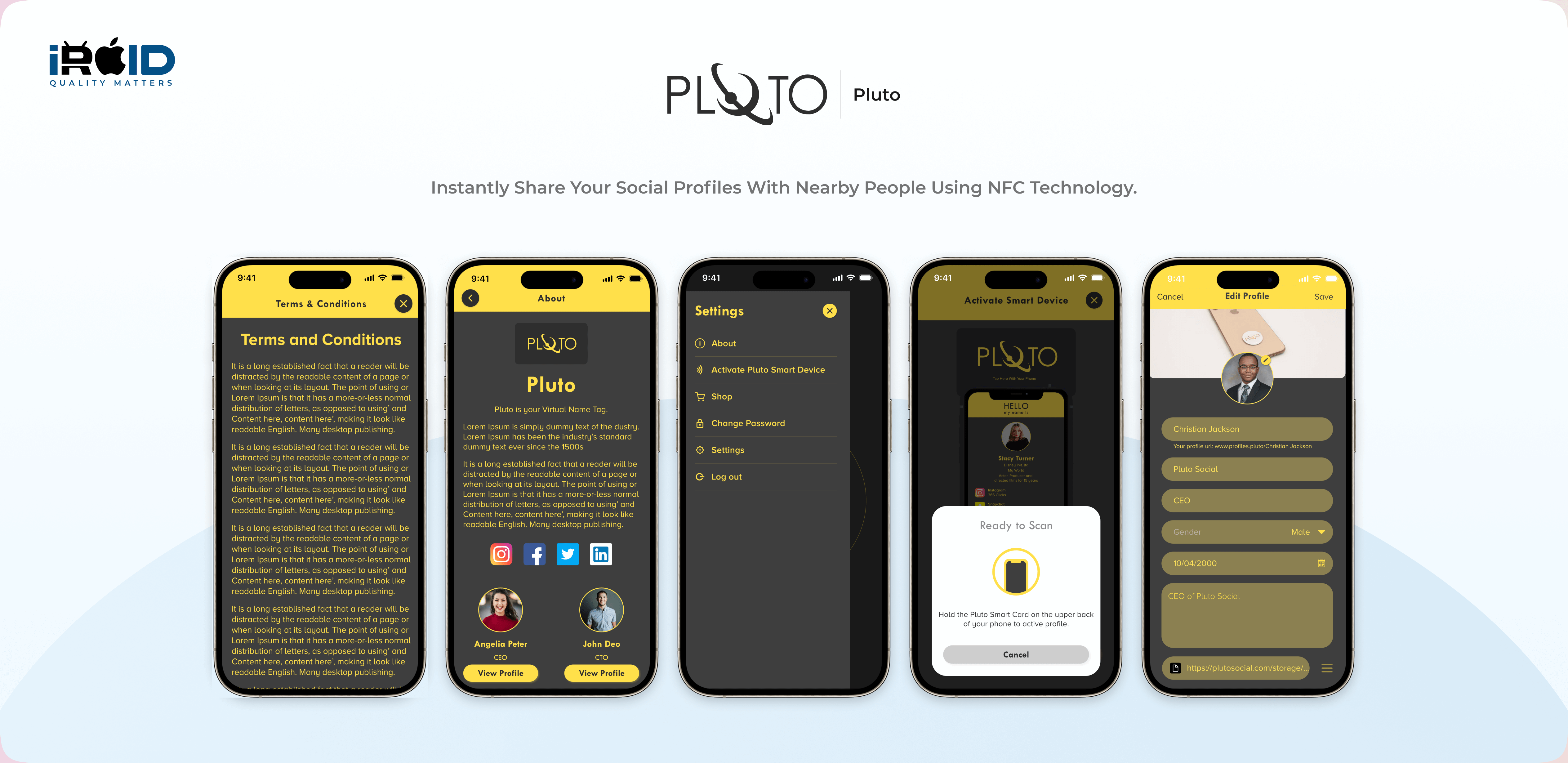Pluto - NFC Smart Business Card App | iRoid Solutions